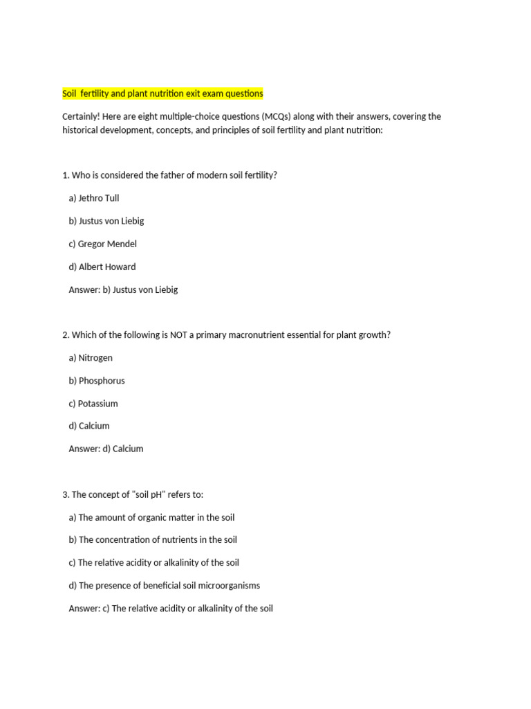 Soil Fertility & Plant Nutrition MCQs | PDF | Plant Nutrition | Soil
