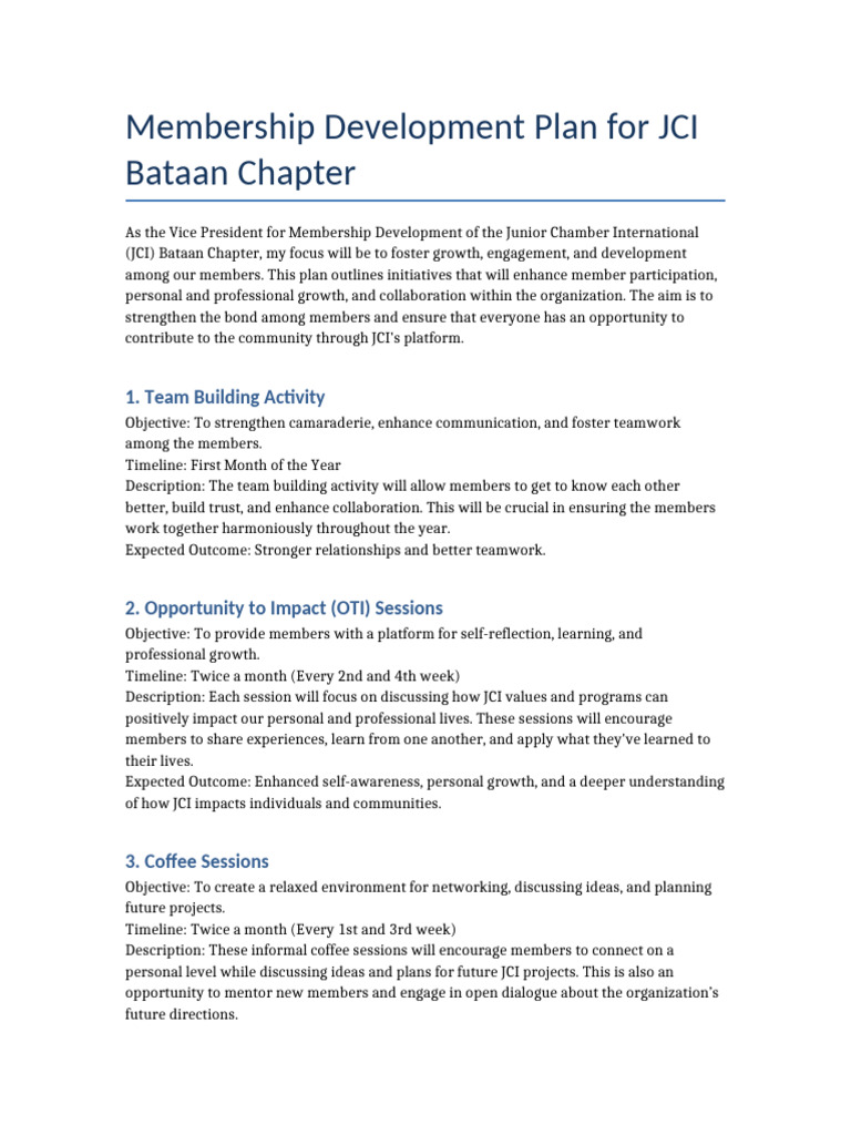 example MEMBERSHIP PLAN | PDF | Employee Retention | Collaboration