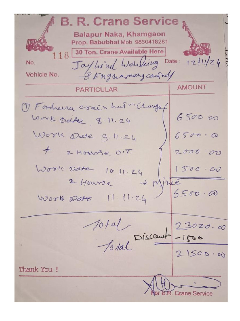 47-Tax Invoice No. Jhw-47-2024 BR Crane | PDF