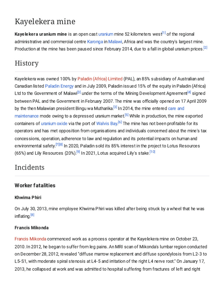 Kayelekera mine | PDF | Uranium | Mining