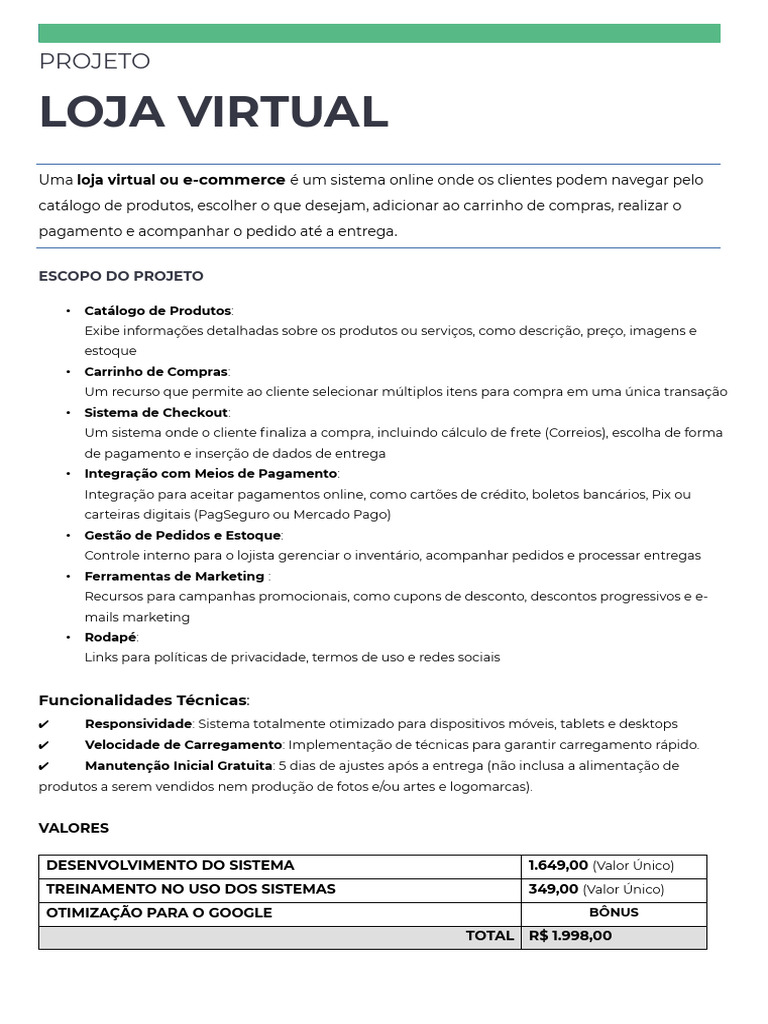 Projeto Loja Virtual | PDF