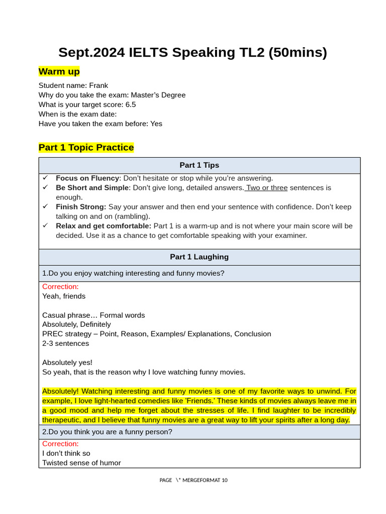 IELTS TL2 Practice Lesson (50 Mins) Sept - Jan. | PDF | Educational ...