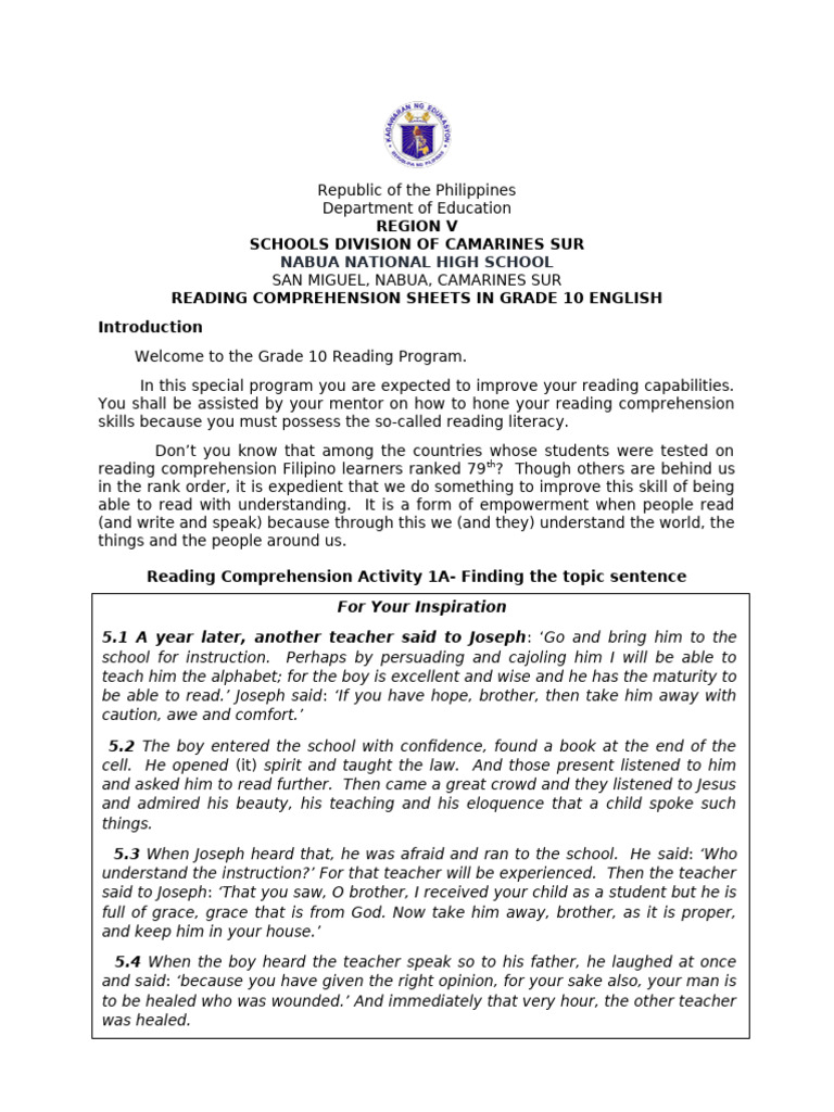 Reading Comprehension Worksheet ANA NUNEZ | PDF | Tetragrammaton | Literacy
