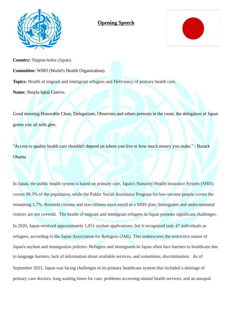 Opening Speech Japan | PDF | Health Care | Refugee