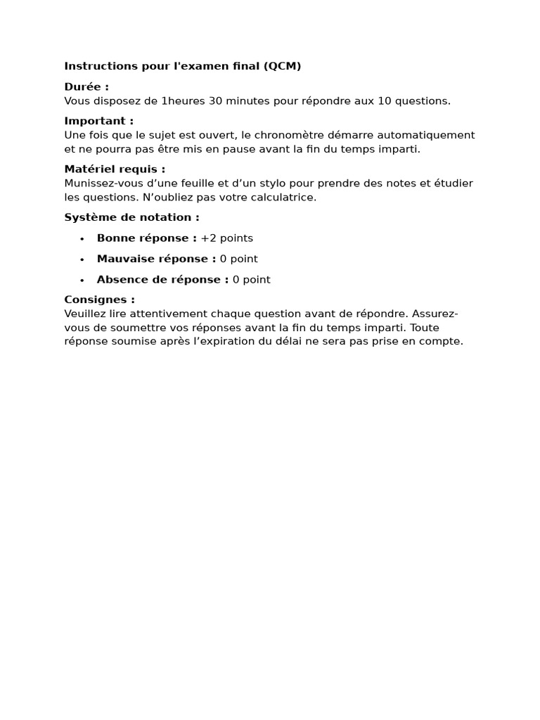 Instructions pour l'examen final QCM | PDF | Gestion des ressources ...