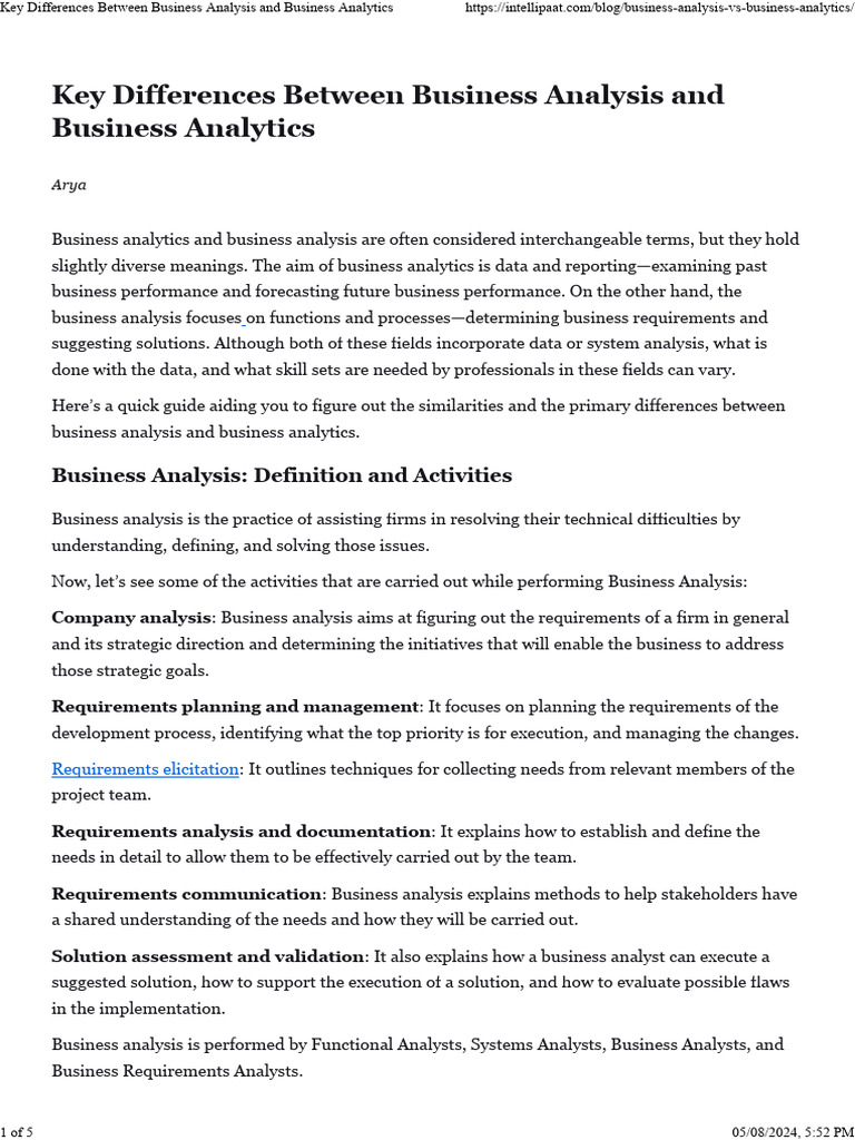 Difference between Business Analysis and Business Analytics | PDF | Analytics | Business Analysis