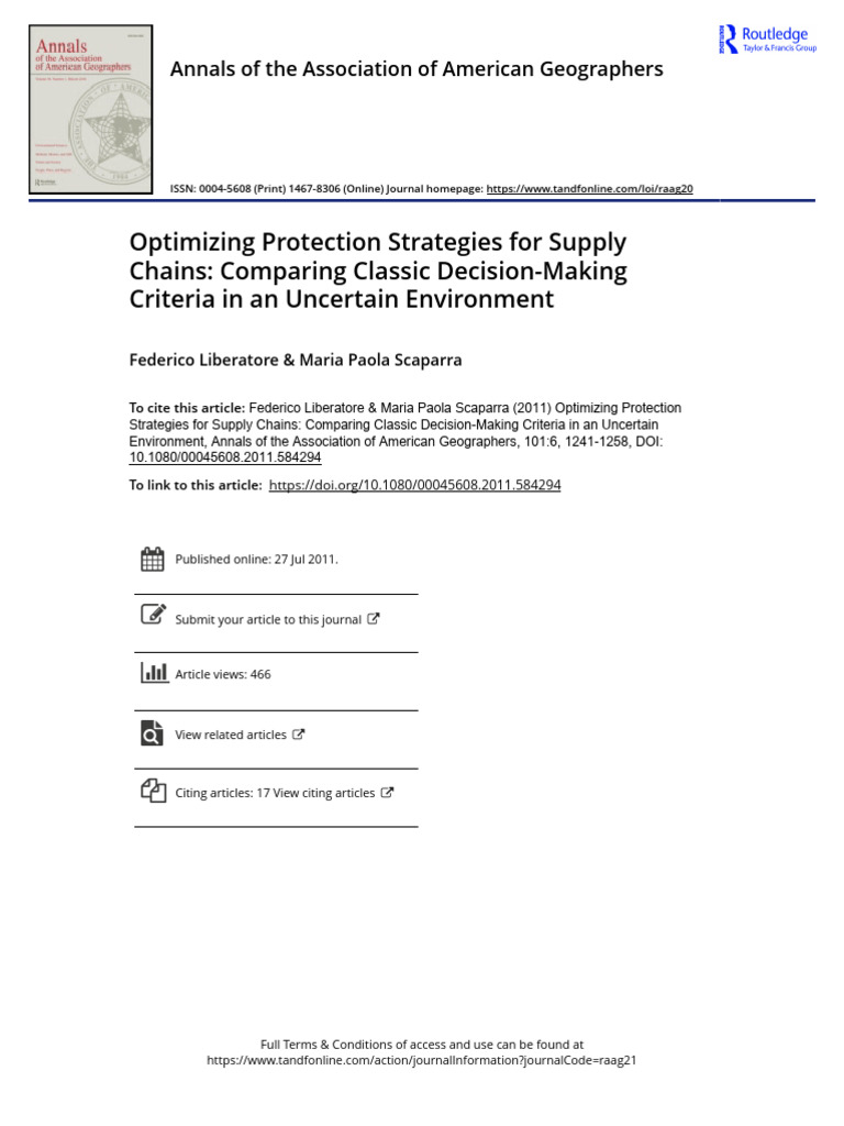 Optimizing Protection Strategies For Supply Chains Comparing Classic ...