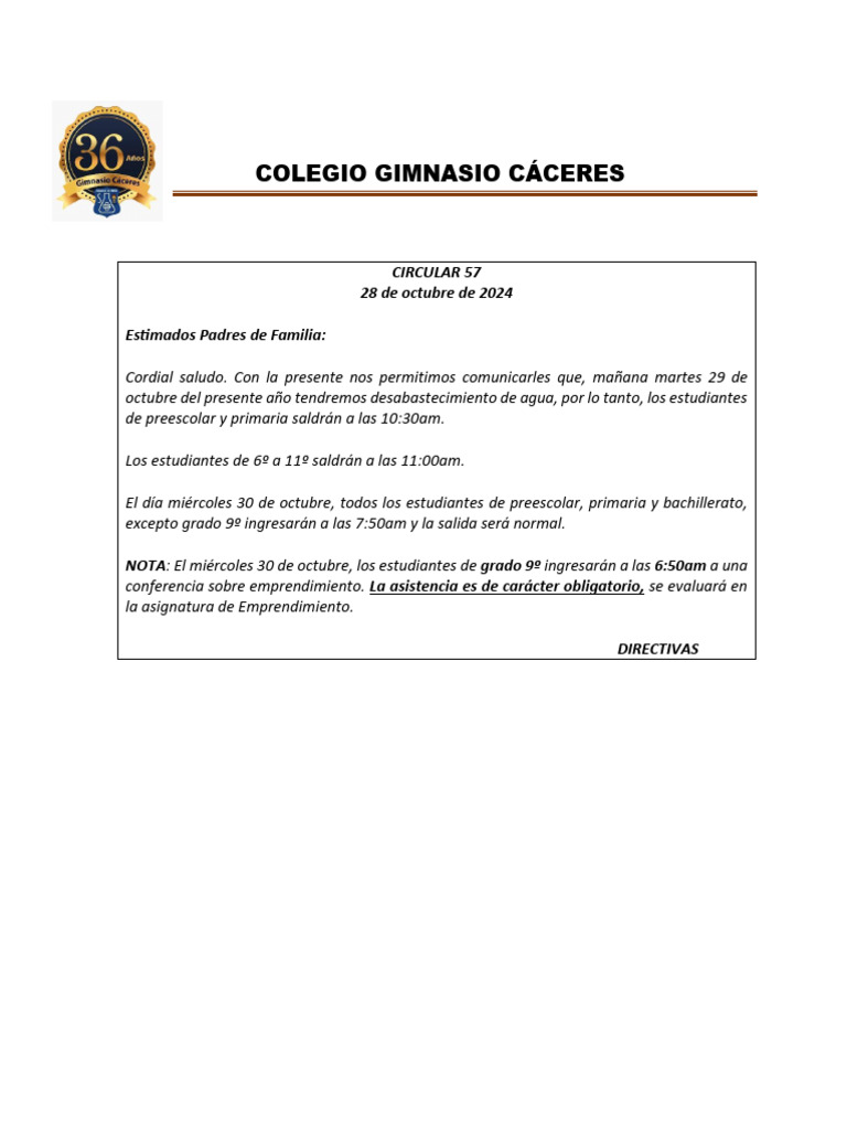 Circular 57: Desabastecimiento de Agua | PDF