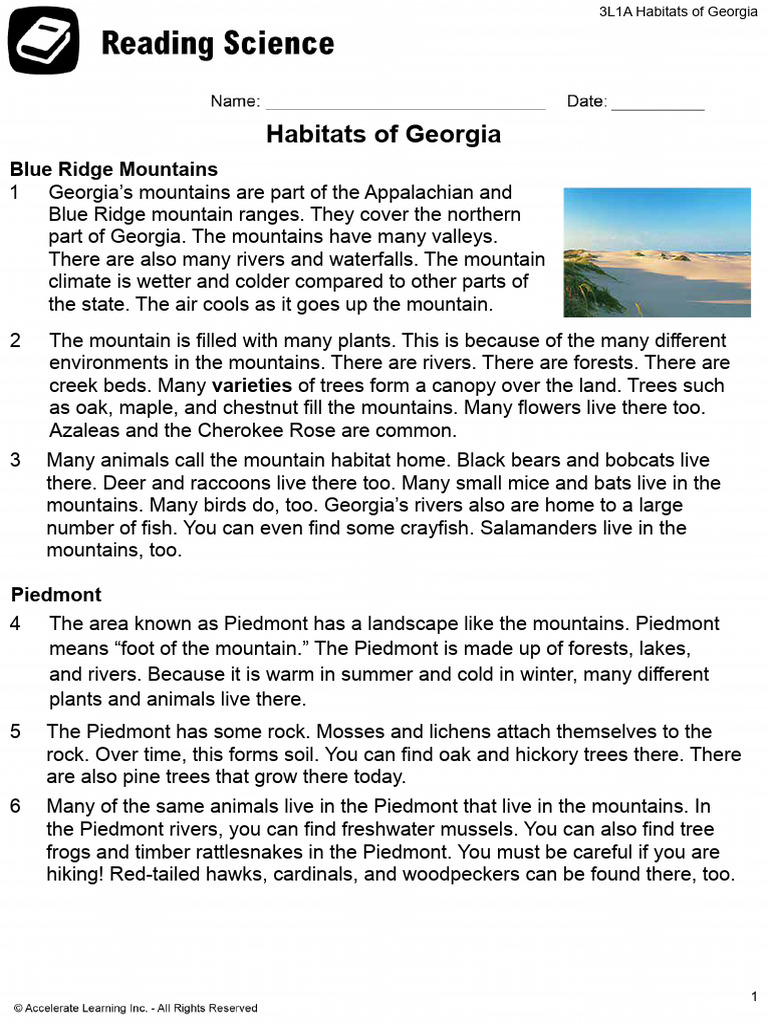 GA 3L1A HabitatsofGeorgia ELABORATE ReadingScience | PDF | Appalachian ...