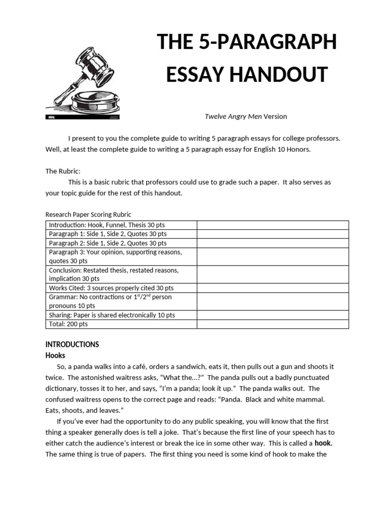 5 Paragraph Essay Handout | PDF