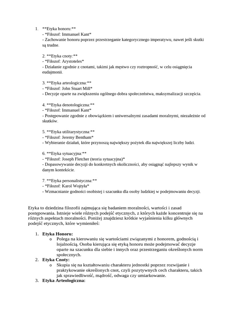 Etyka - Powtórzenie | PDF