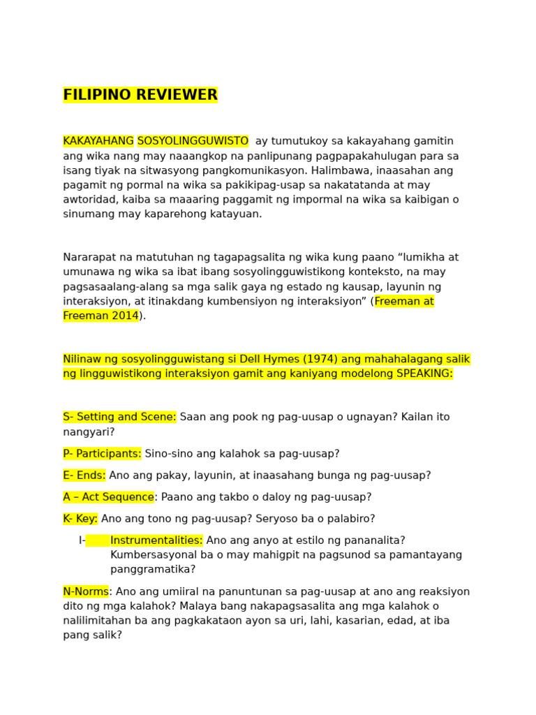 Filipino Reviewer | PDF