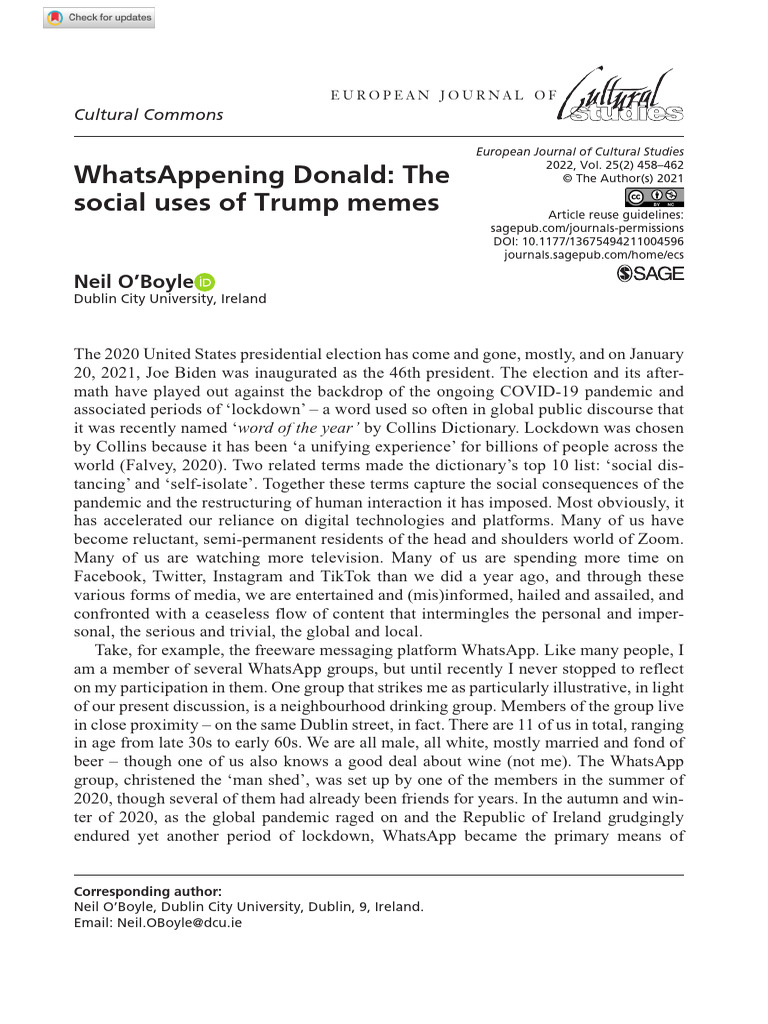 O Boyle 2021 Whatsappening Donald The Social Uses of Trump Memes | PDF ...