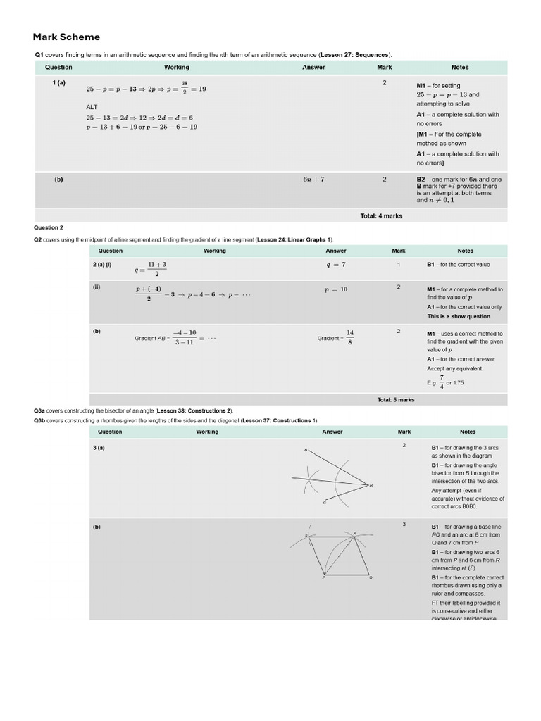 Semester Test Mark Scheme | PDF