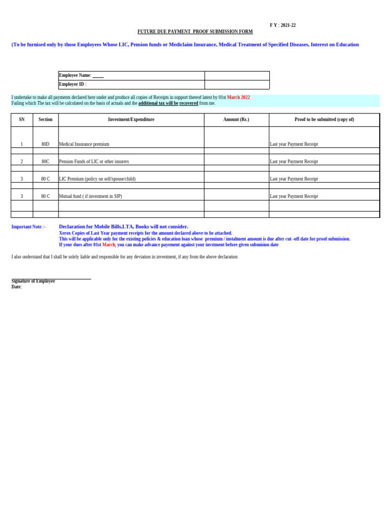 Declaration For Future Due Payments Proof Submission | PDF