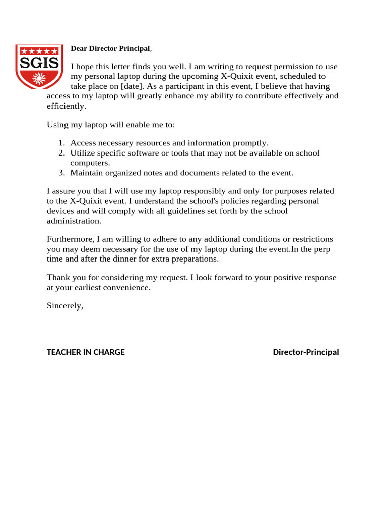 Dear Director Principa1 | PDF