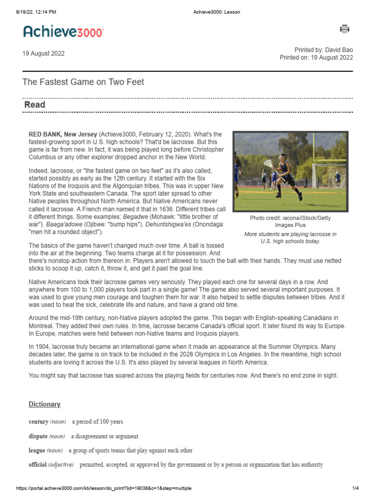 Achieve3000_ Lesson | PDF | Lacrosse | Native Americans In The United ...