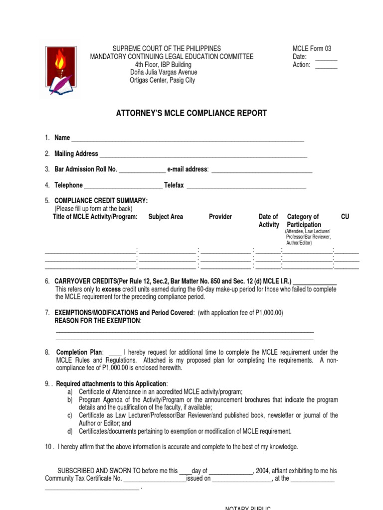 Supreme Court MCLE Compliance Report | PDF