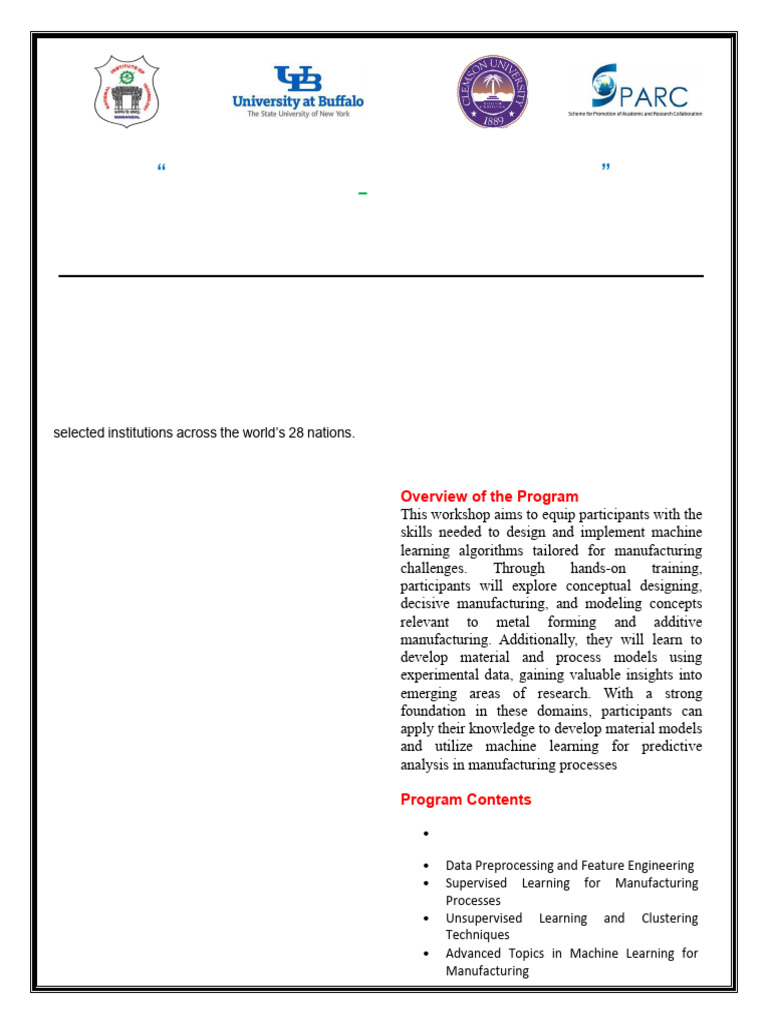 SPARC Workshop Brochure Machine Learning July 2024 2024-6-25!9!49-10 | PDF | Machine Learning ...