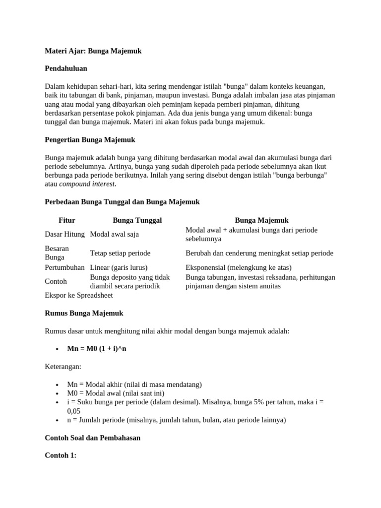 Materi Ajar Bunga Majemuk Kelas XI | PDF