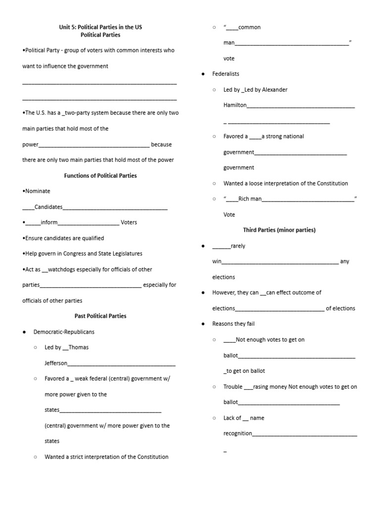 Unit 5 - Political Parties in The US | PDF | Political Parties ...