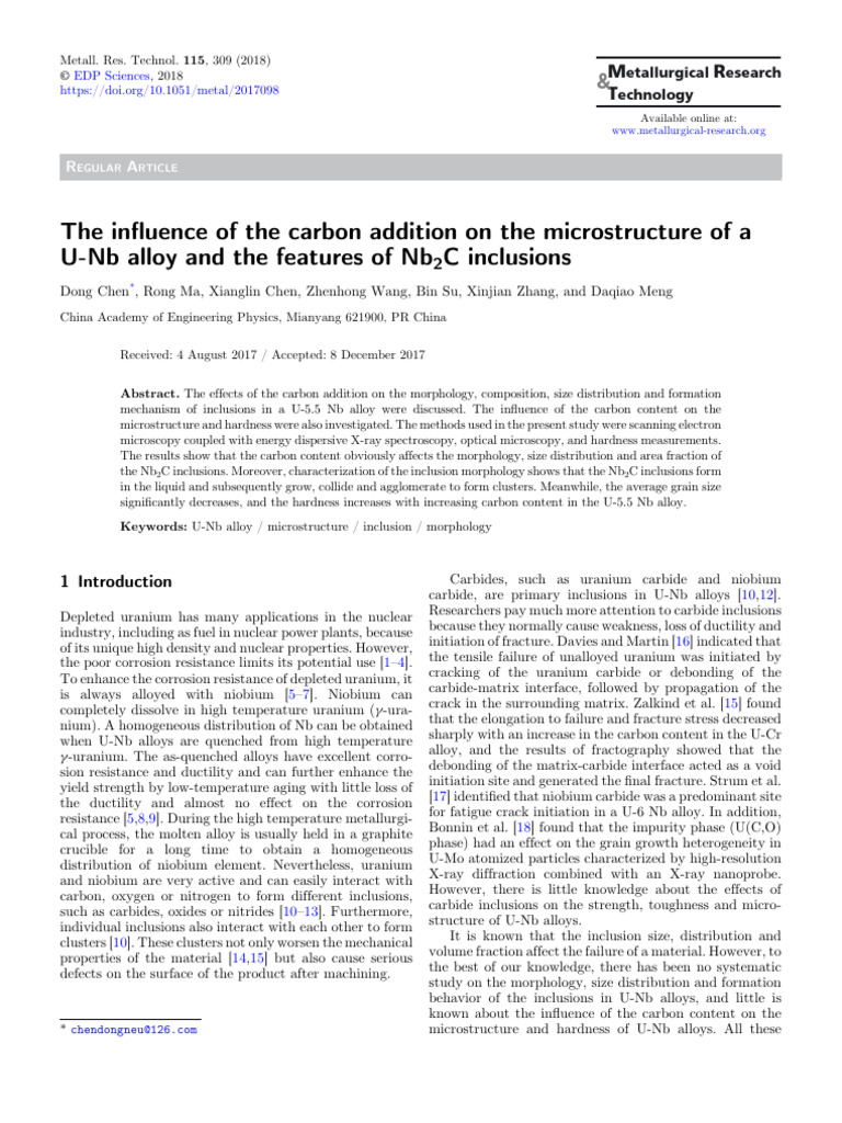 CHEN, D. et al. The influence of the carbon addition on the ...