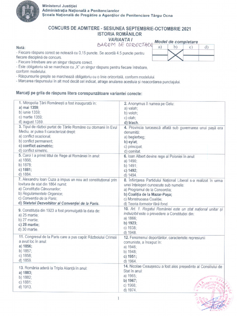 Subiect Si Raspunsuri 2021 Admitere Scoala Nationala de Pregatire A ...