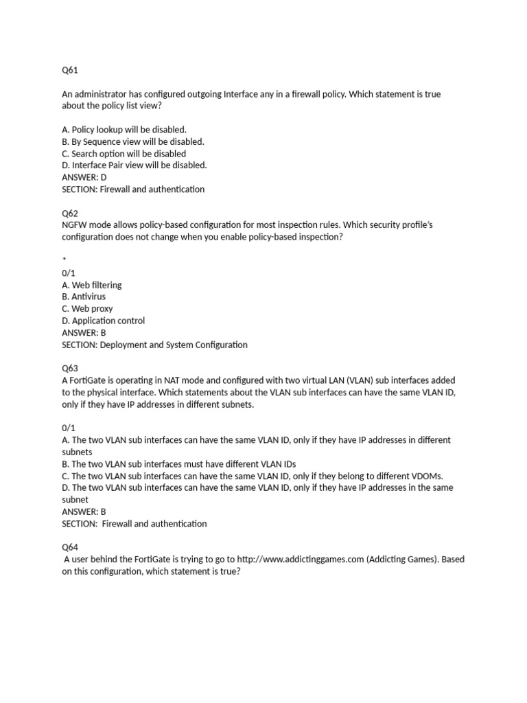 FortiGate Firewall Exam Q&A | PDF | Firewall (Computing) | Ip Address