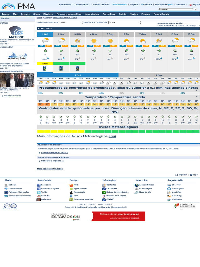 IPMA - Previsão 10 Dias, Horária Diária, Localidade | PDF | Meteorologia | Geociências