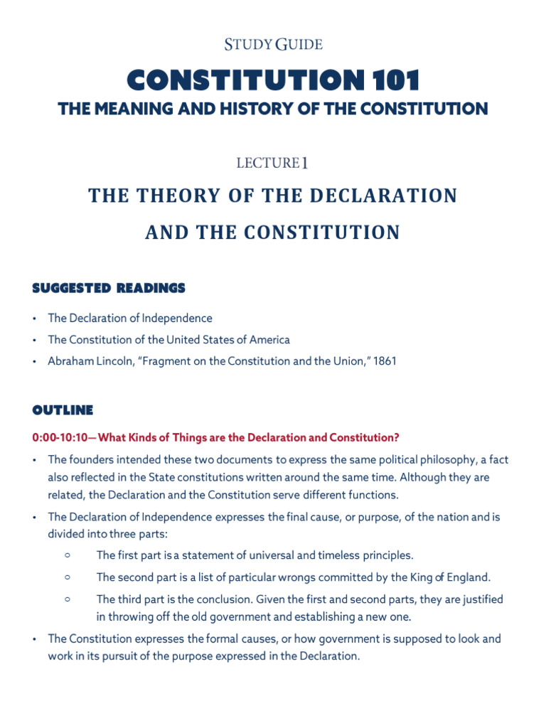 Constitution 101 - Lecture 1, Study Guide | PDF