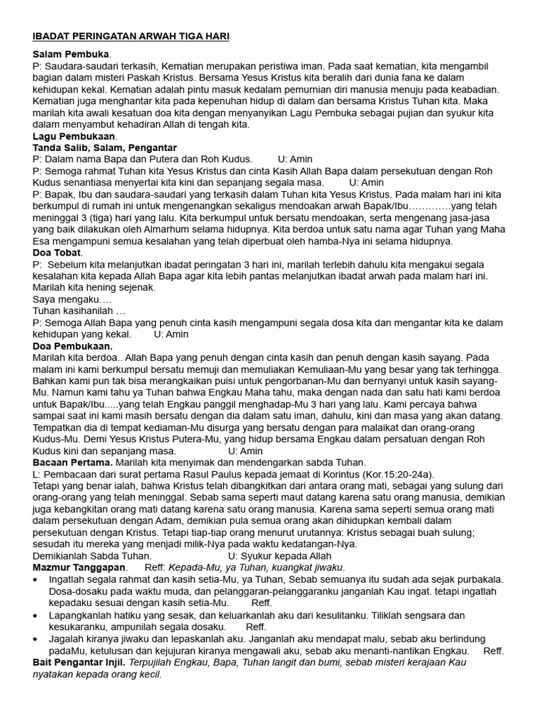 Ibadat Arwah Katolik Hari Ketiga | PDF