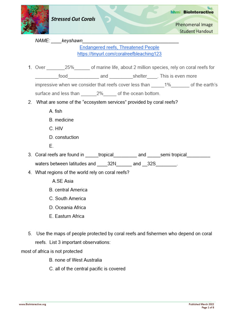 Copy of Coral Reef Bleaching Webquest | PDF | Coral | Coral Reef