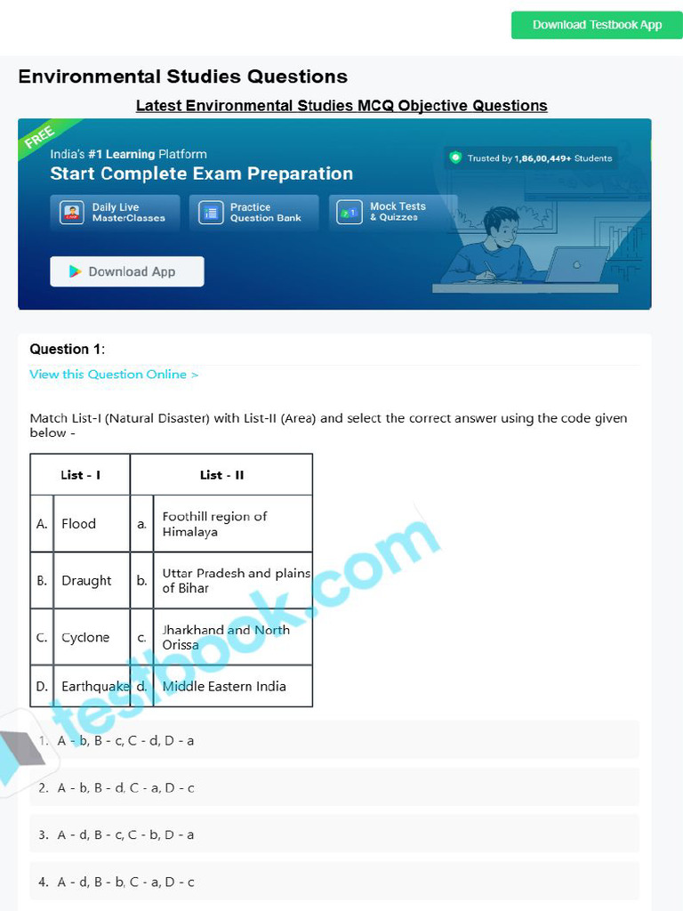 MCQ On Environmental Studies 621f7e93013951392a546acc | PDF