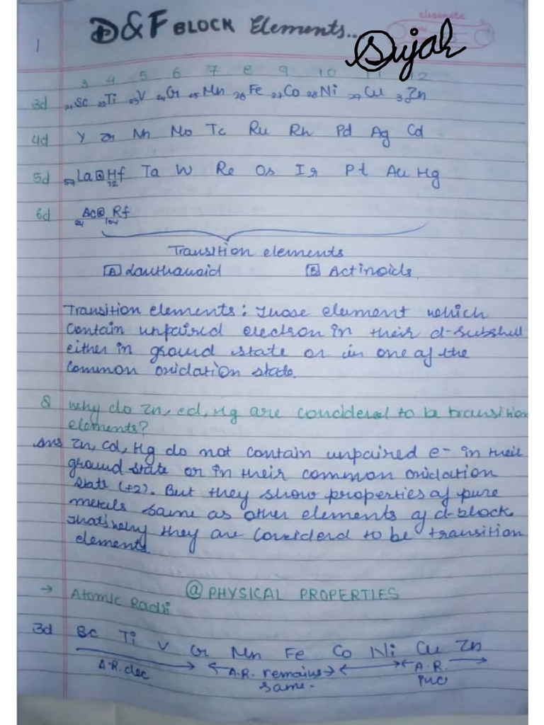 D and F Block Elements - Sujal - 05 - NOTES PDF | PDF