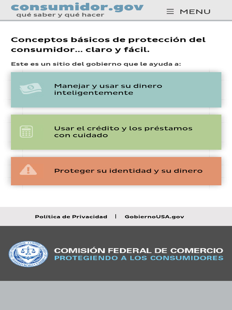 consumer.gov - homepage La Comisión Federal de Comercio | PDF