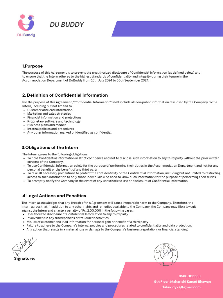 Intern Confidentiality Agreement | PDF | Confidentiality | Non Disclosure Agreement