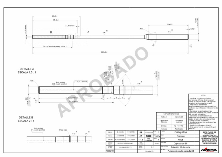 Punzón de Corte - Capsula 68 | PDF