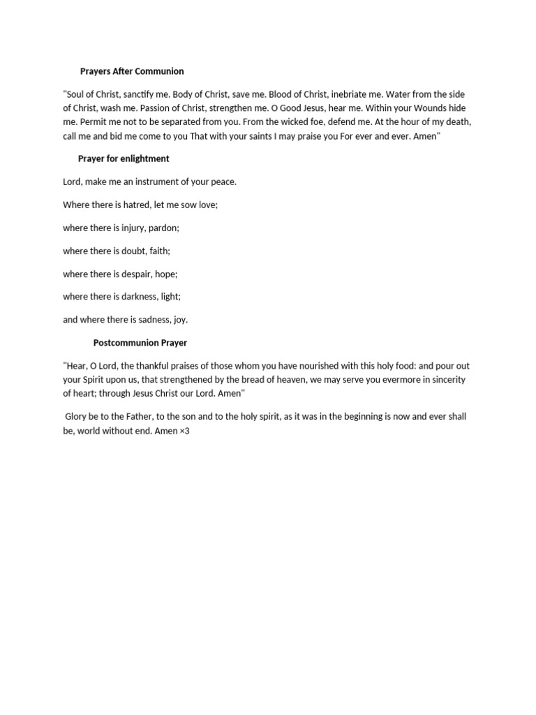 Prayers for Post-Communion Reflection | PDF