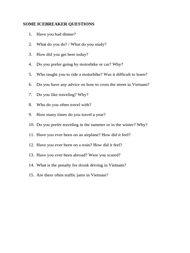 Icebreaker Questions for Topic 6 | PDF