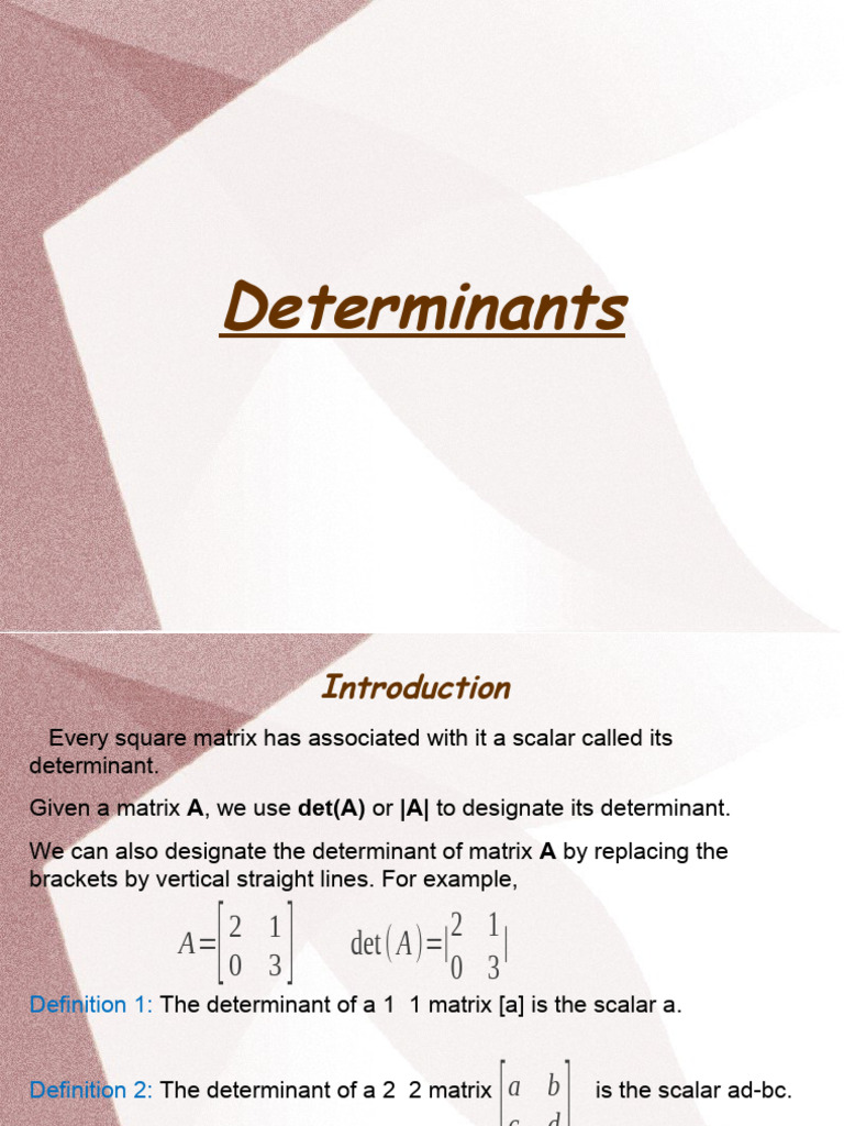 determinants-160621103059 | PDF | Matrix (Mathematics) | Determinant