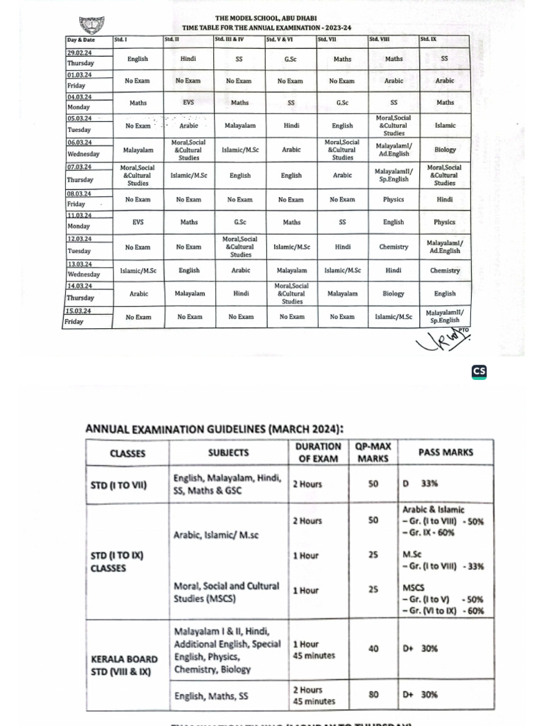 Annual Exam Timetable | PDF