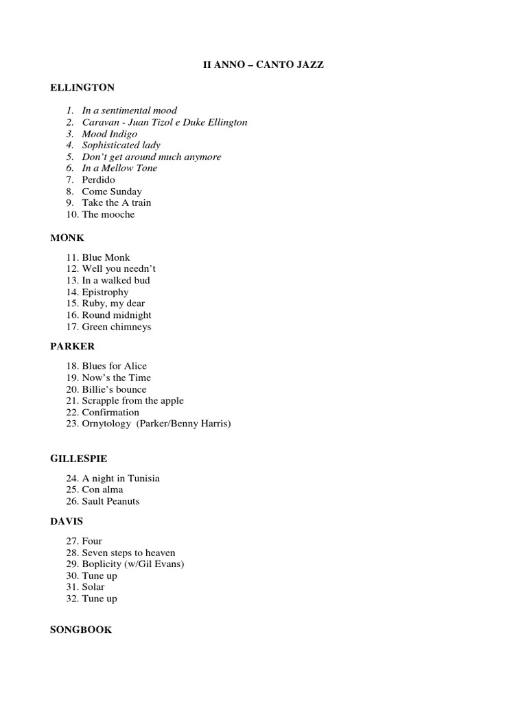 Brani II anno - Canto Jazz | PDF
