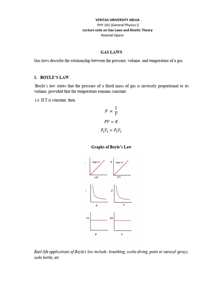 Gas Laws and Kinetic Theory Overview | PDF | Gases | Temperature