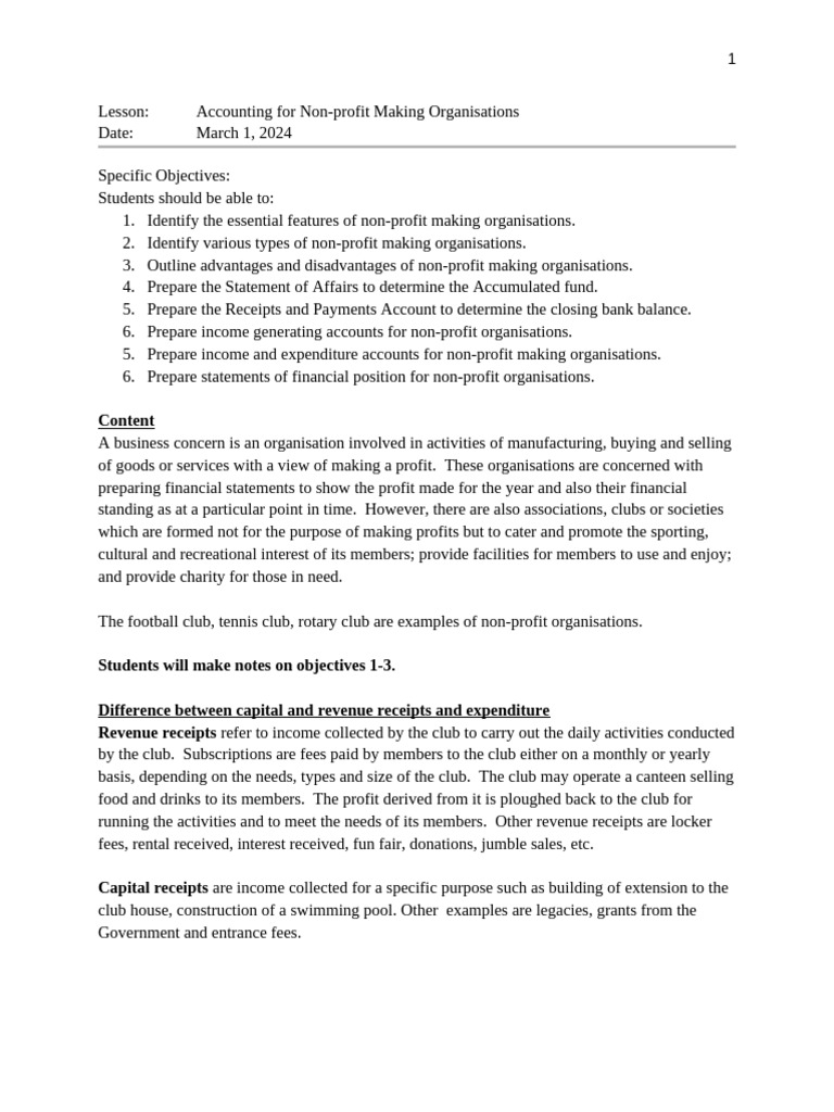 Lesson - Accounting For Non-Profit Making Organisations | PDF | Expense ...