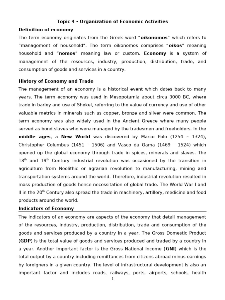 Topic 4 - Organization of Economic Activities | PDF | Economies ...