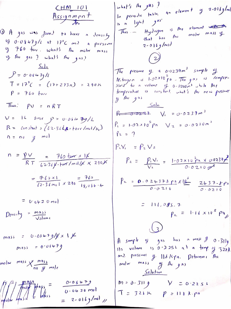 chm 101 assignment solutions (MREMPEROR) | PDF