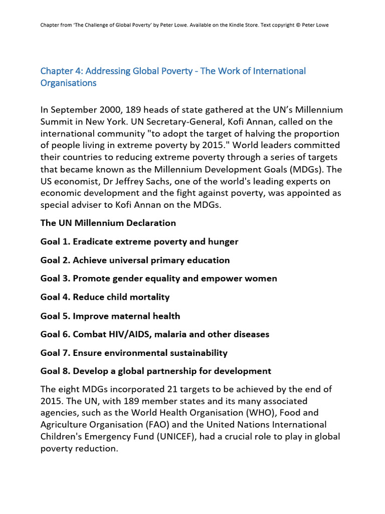 Addressing Global Poverty - Mdgs International Organisations | PDF ...