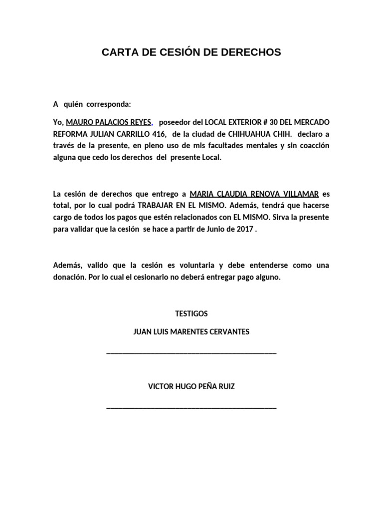 Carta de Cesión de Derechos | PDF