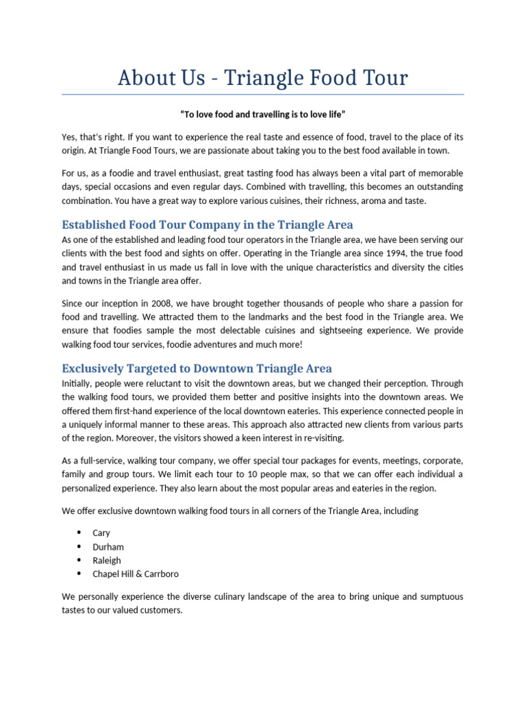 Triangle Food Tours: Culinary Adventures | PDF