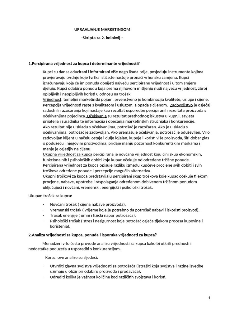 Upravljanje Marketingom Skripta 2 Kolokvij | PDF